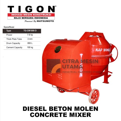 Jual Diesel Beton Molen Concrete Mixer 850 L Tigon TG-CM1000 D + Shark R180 | Shopee Indonesia