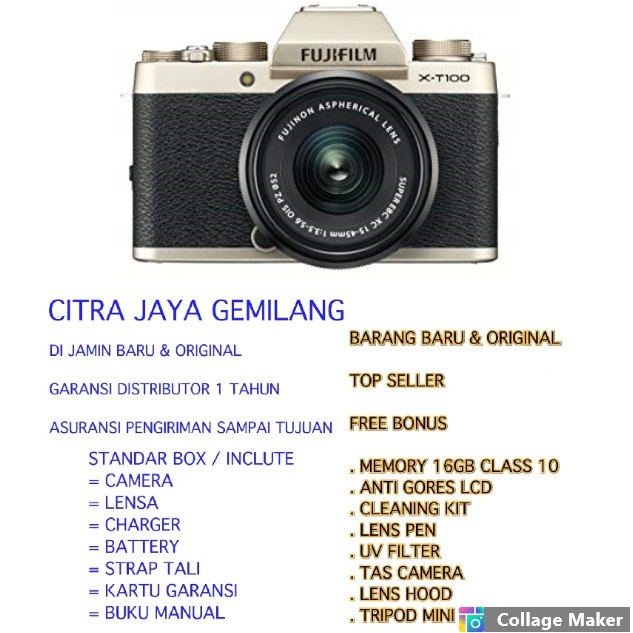 Jual FUJIFILM X-T100 XC15-45MM OIS PZ GOLD PAKET 16GB | Shopee Indonesia