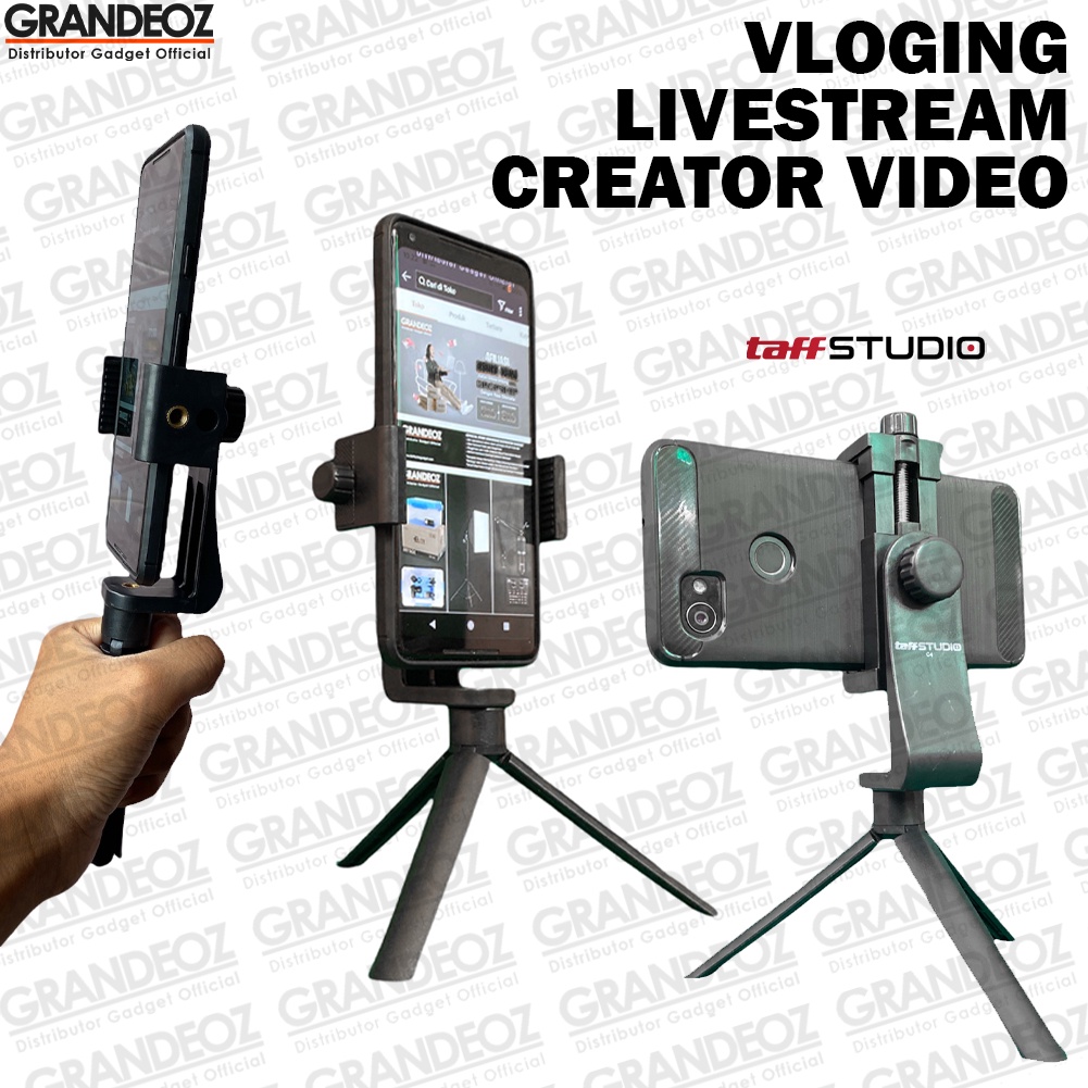 Jual PHONE HOLDER 360 + HANDHELD MINI TRIPOD VLOG RING CLAMP VLOGING ...