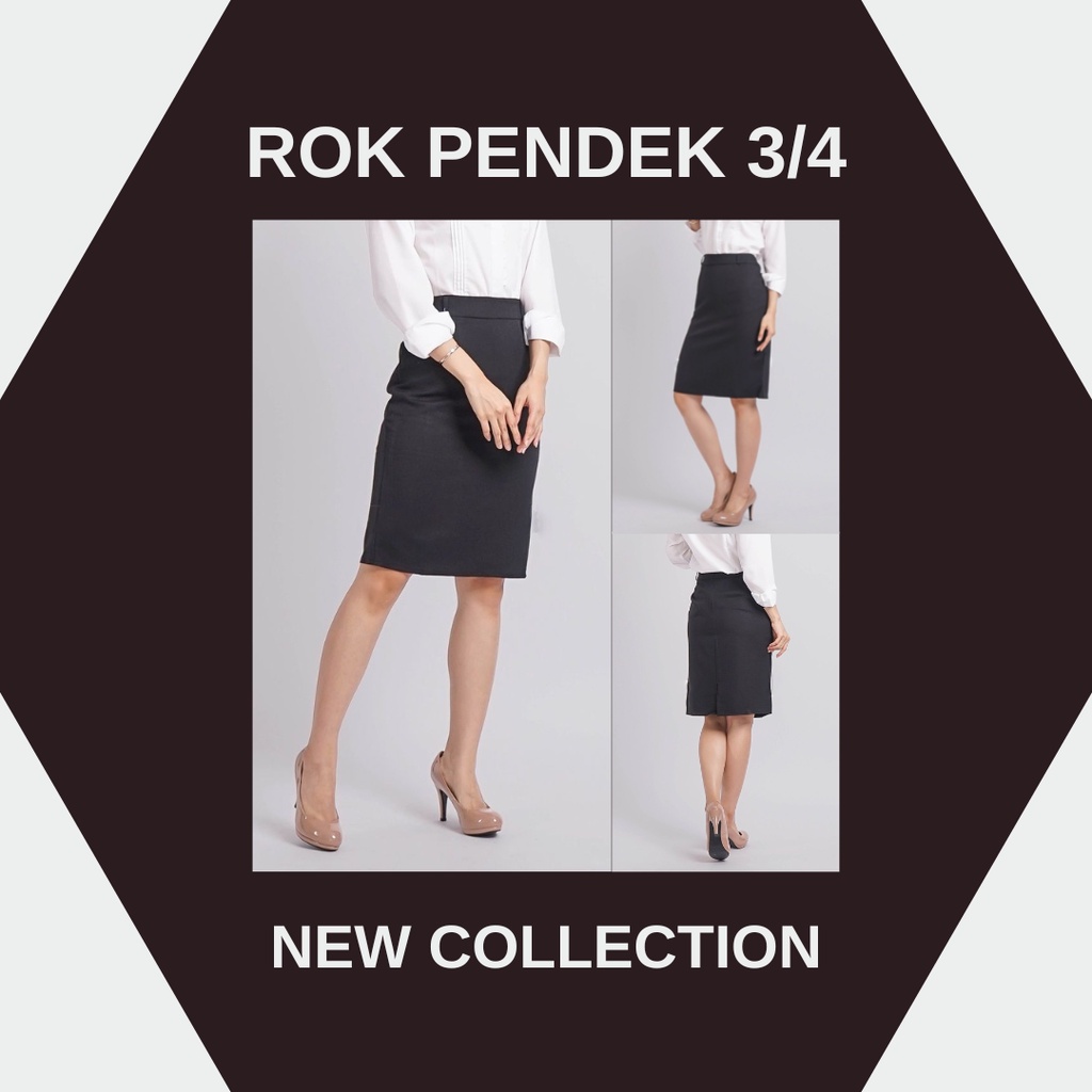 Jual Rok Span Pendek Selutut 3 per 4 Hitam Wanita Kerja Formal | Shopee ...