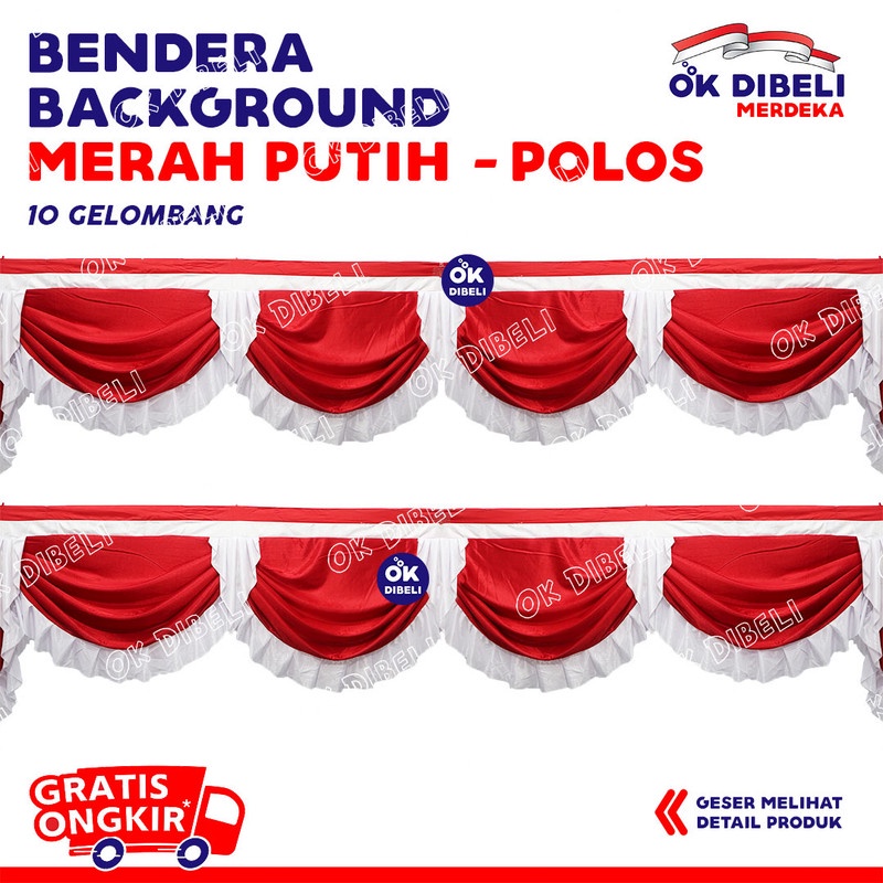 Jual Bendera Background Polos Bendera Merah Putih Backdrop 10 Gelombang ...