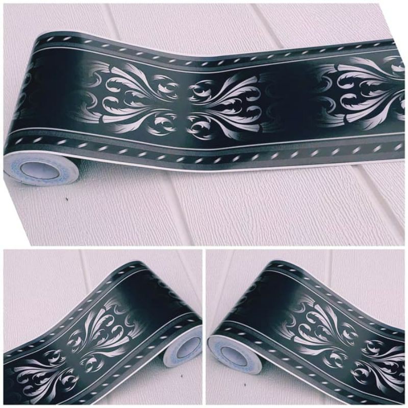 Jual Wall Border Lis Border Sticker Hitam Silver Mewah 10m x 10cm ...