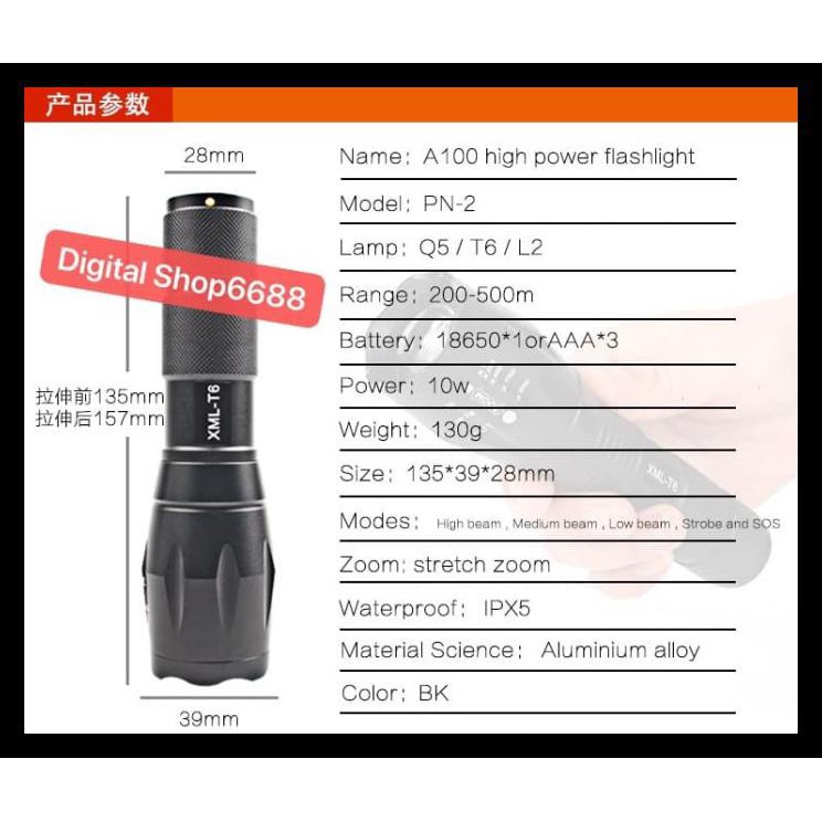 Jual ORIGINAL Senter LED Tactical CREE XML-T6 8000 Lumens with Baterai ...