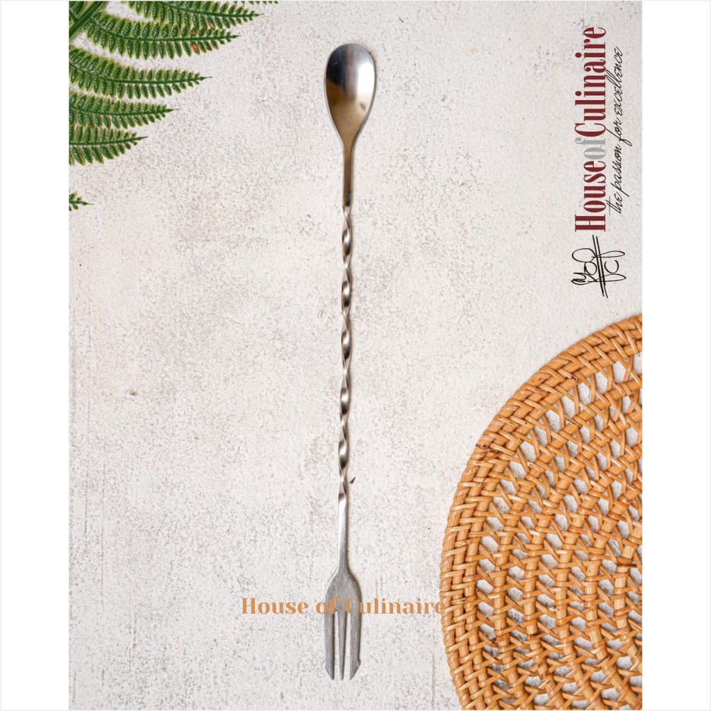 Jual Long Bar Spoon with fork Stainless Sendok Cocktail Panjang ...