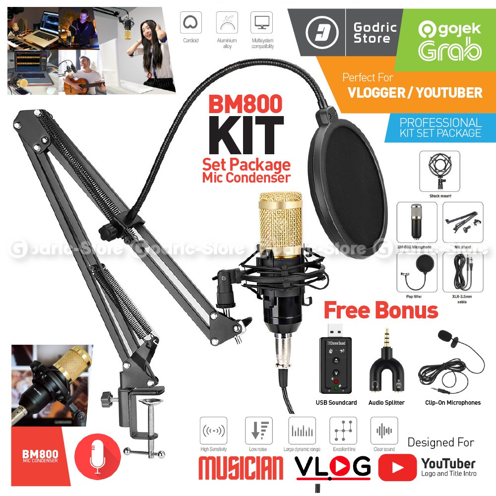 Jual PAKET KARAOKE SMULE RECORDING BM 800 w/ Stand Mic + Pop Filter ...