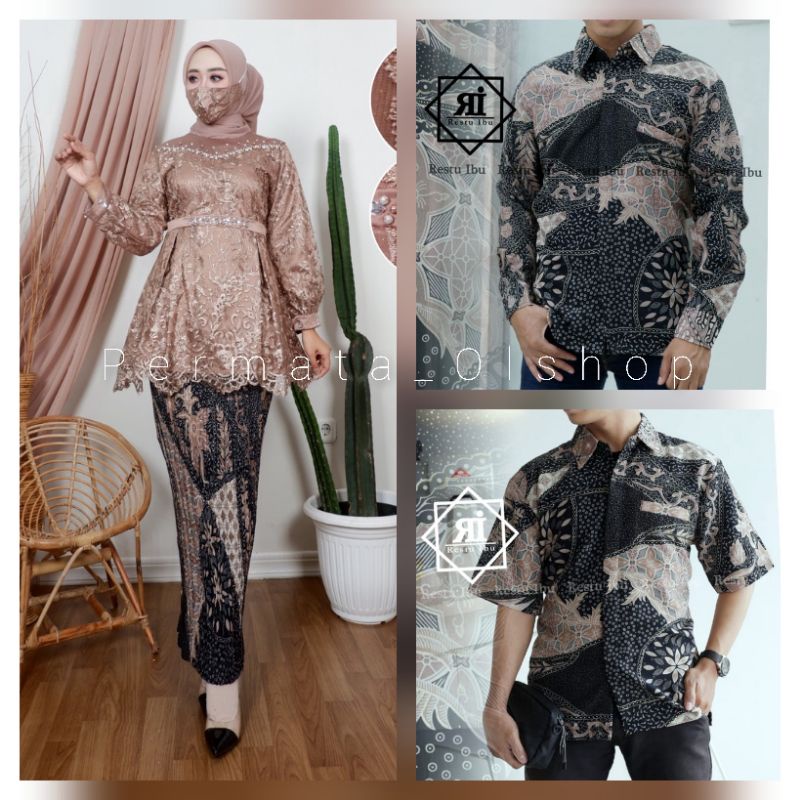Jual Permata Olshop / Couple Set Kebaya Shahilla dan Kemeja Batik / Kebaya Modern / Kebaya ...