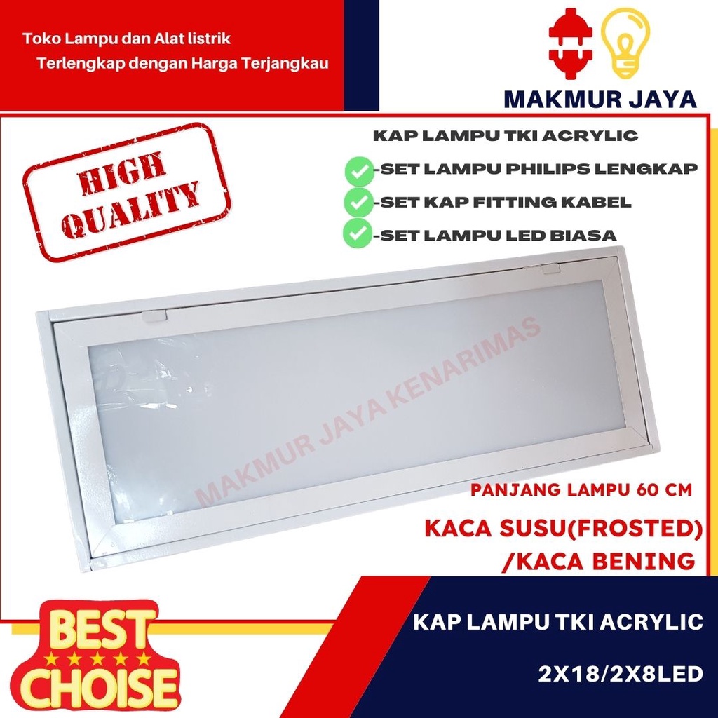 Jual Kap Lampu TKI Acrylic 2x18/2x8 Housing TL Neon Led 60cm RM Akrilic ...