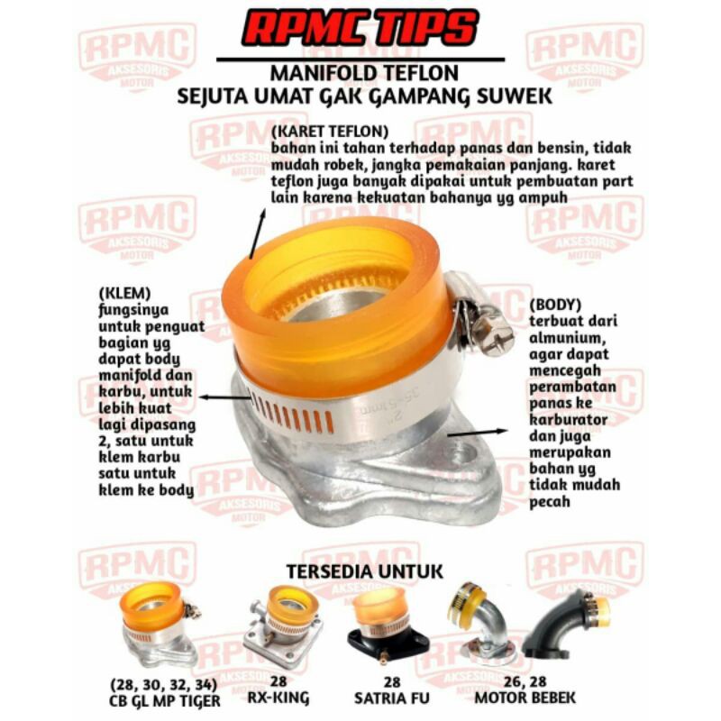 Jual MANIFOLD TEFLON PE 24 26 28 30 32 34 33 35 38 40 TIGER INTAKE ...