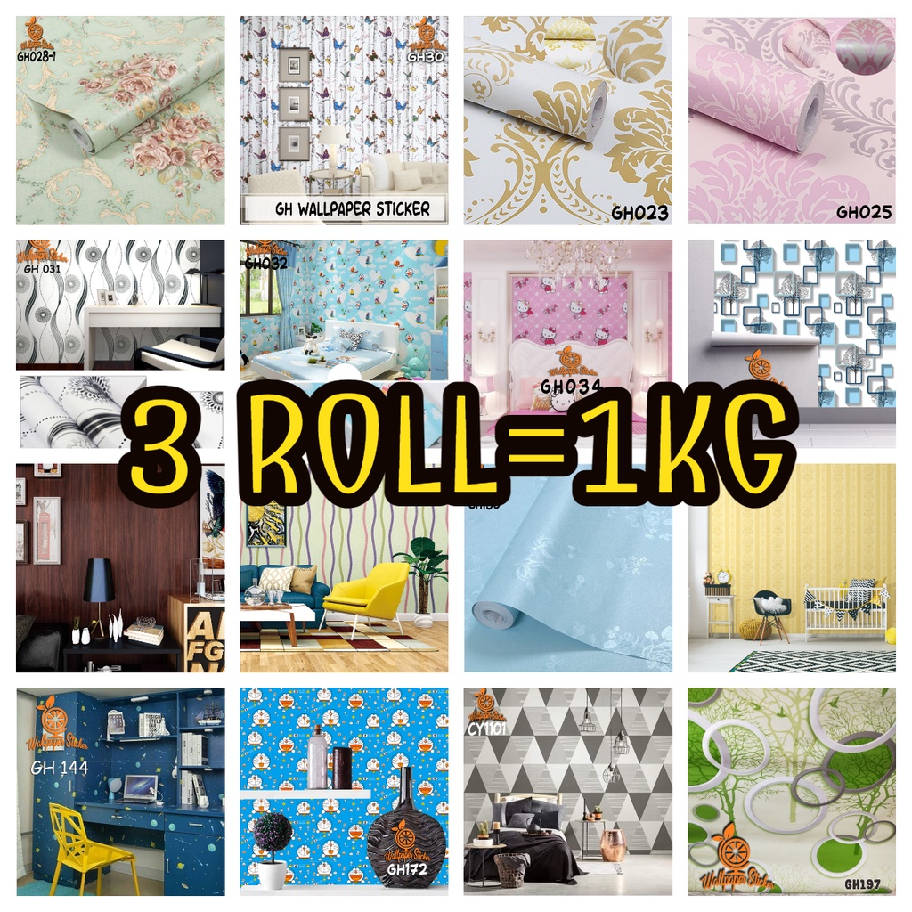 Jual 3 ROLL 1 KGWallpaper Stiker Dinding | Walpaper dinding Kamar Tidur ...
