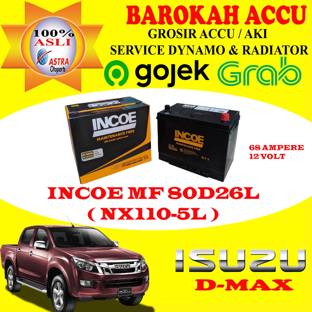 Jual AKI MOBIL ISUZU D MAX INCOE MF 80D26L / NX110-5L , 68 AH | Shopee ...