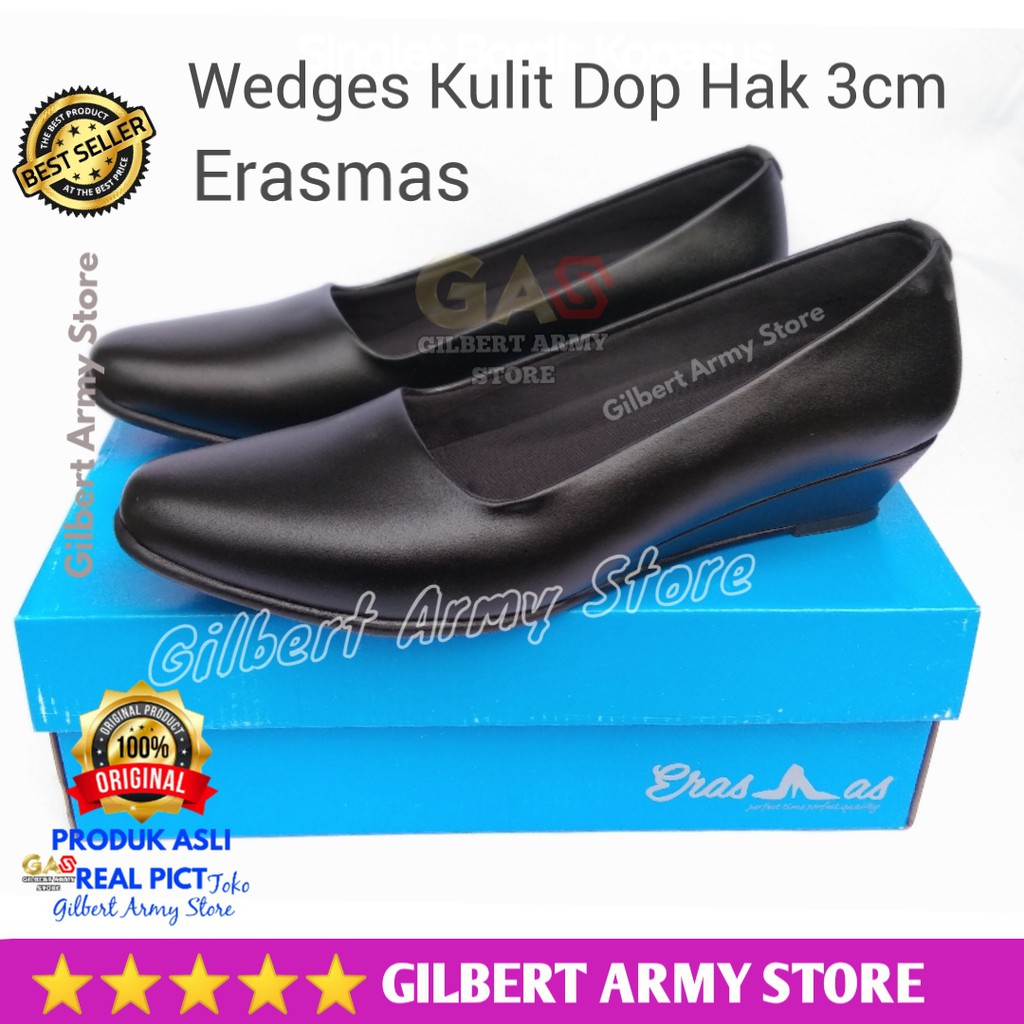 Jual Sepatu Wedges ERASMAS Persit ASli Ori hak 5cm kulit Kilap-Dop 36 ...