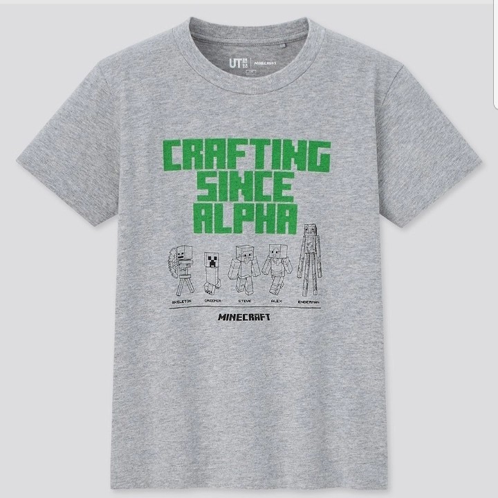 Jual Uniqlo UT Kids Minecraft Crafting Since Alpha Grey | Shopee Indonesia