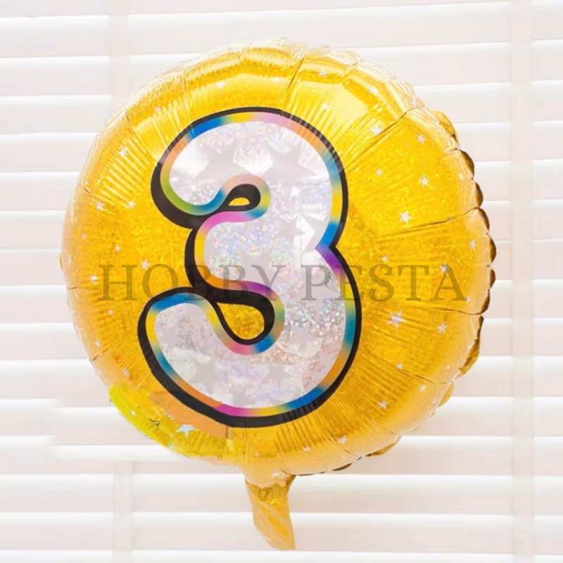 Jual BALON BULAT HOLOGRAM GOLD MOTIF ANGKA 40CM / BALON ANGKA / BALON ...