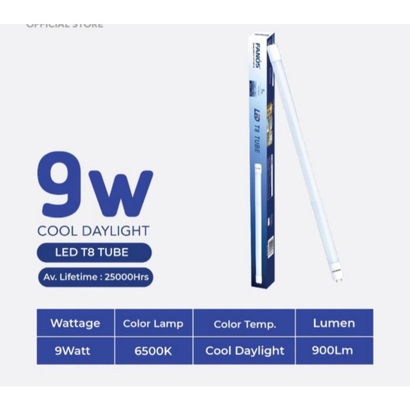 Jual lampu LED fanos T8 9 Watt putih | Shopee Indonesia