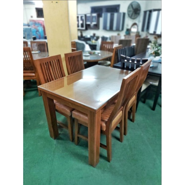 Jual FULL SET Meja Makan Kayu Jati Minimalis + Kursi Makan Kayu Jati Minimalis + Kaca Bevel ...