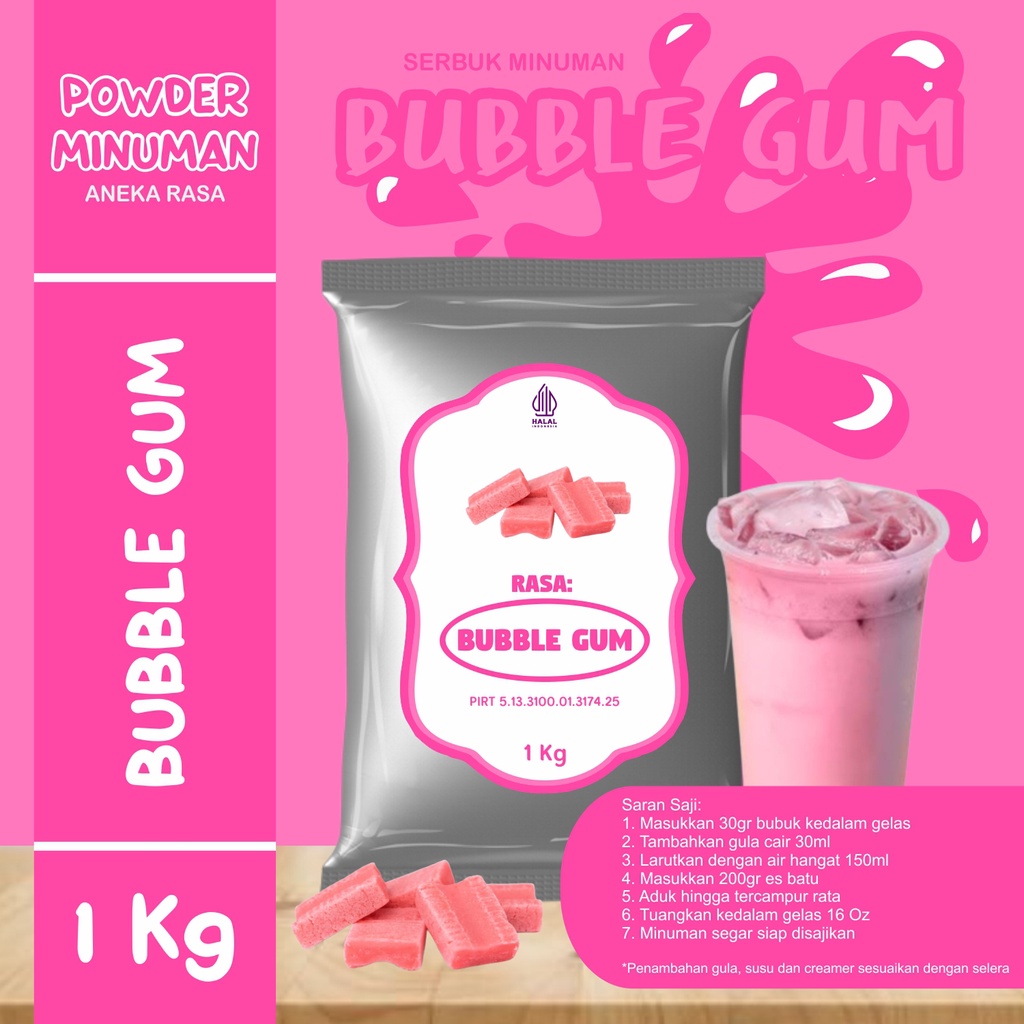 Jual Bubuk Serbuk Minuman 1kg Rasa Permen Karet Pink Kekinian Standar ...