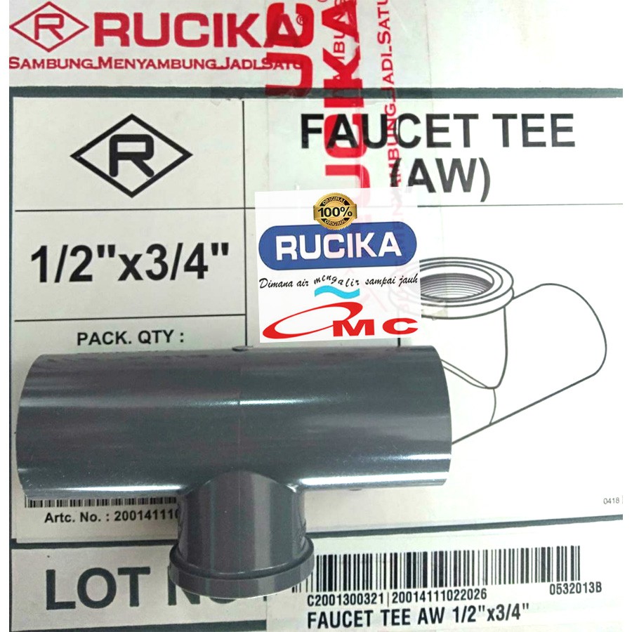 Jual Sambungan Pipa Pralon Fitting Drat Dalam Faucet Tee T 1/2 X 3/4 RUCIKA | Shopee Indonesia