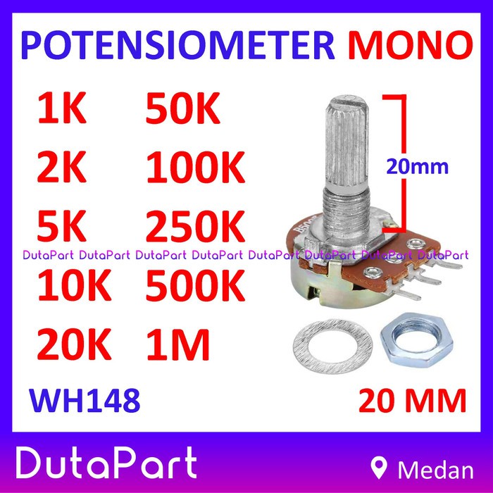 Jual Potensiometer Mono Potensio 1K 2K 5K 10K 20K 50K 100K 250K 500K 1M ...