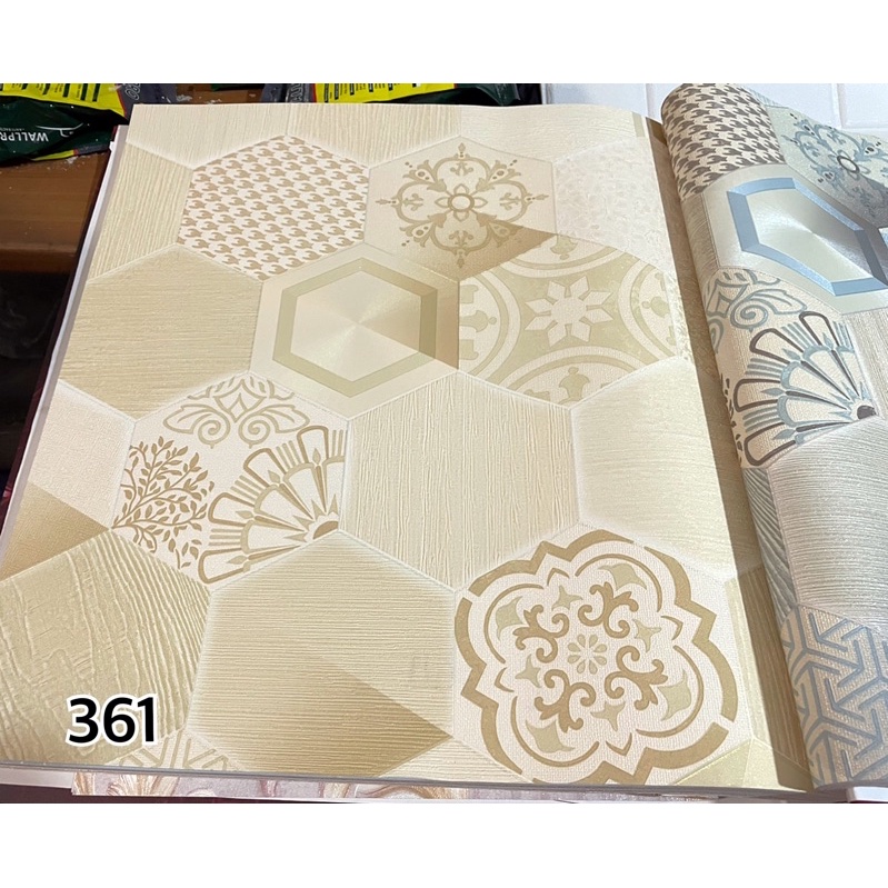 Jual Wallpaper Dinding Motif Mozaik Kayu Kombinasi Coklat Abu Cream