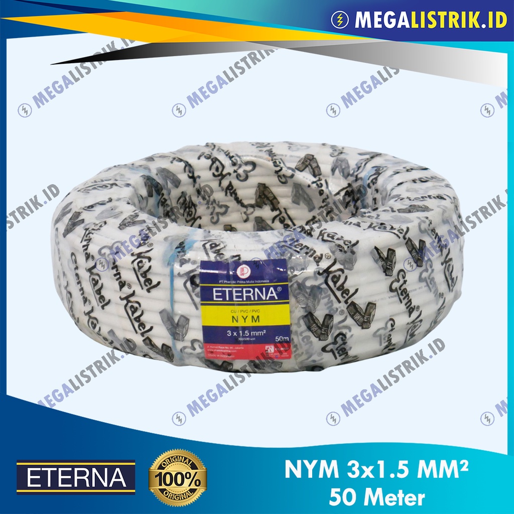 Jual ETERNA NYM 3X1.5 ( 50 METER ) / KABEL LISTRIK PUTIH KAWAT TEMBAGA 3 X 1.5 MM / 3X1,5 / 3 X ...
