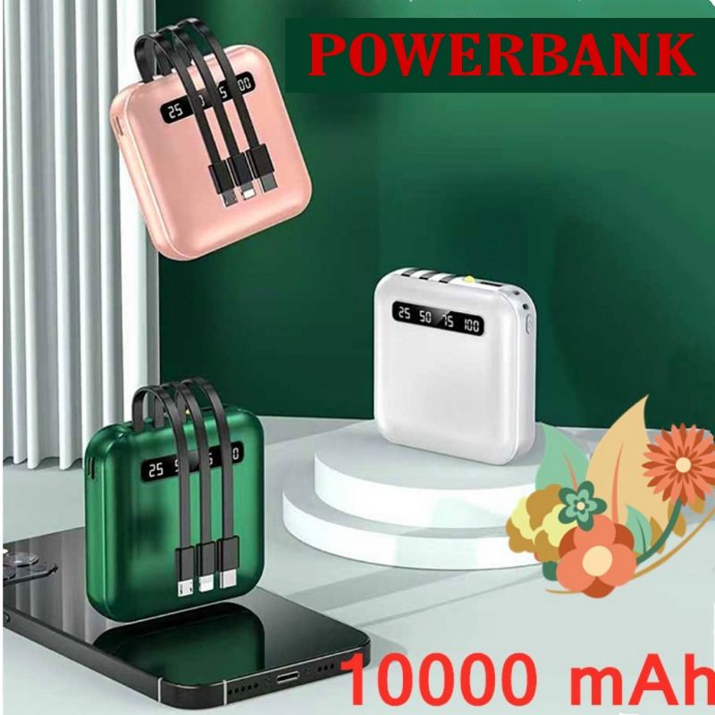 Jual Power bank 10000 mah dengan 3 kabel colokan powerbank | Shopee ...