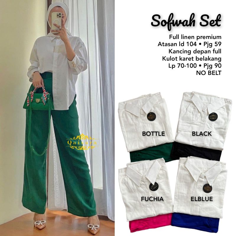 Jual SOFWAH SET BY QAISARA SETELAN WANITA LINEN KEMEJA PUTIH + CELANA KULOT | Shopee Indonesia