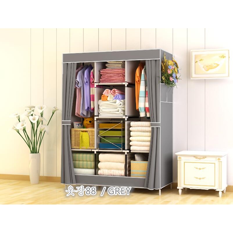 Jual 028cx lemari rak pakaian jumbo lemari baju cloth rack GREY ...