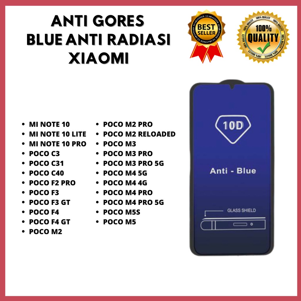 Jual TEMPERED GLASS ANTI BLUE - XIAOMI MI NOTE 10-MI NOTE 10 LITE-MI NOTE 10 PRO-POCO C3-POCO ...