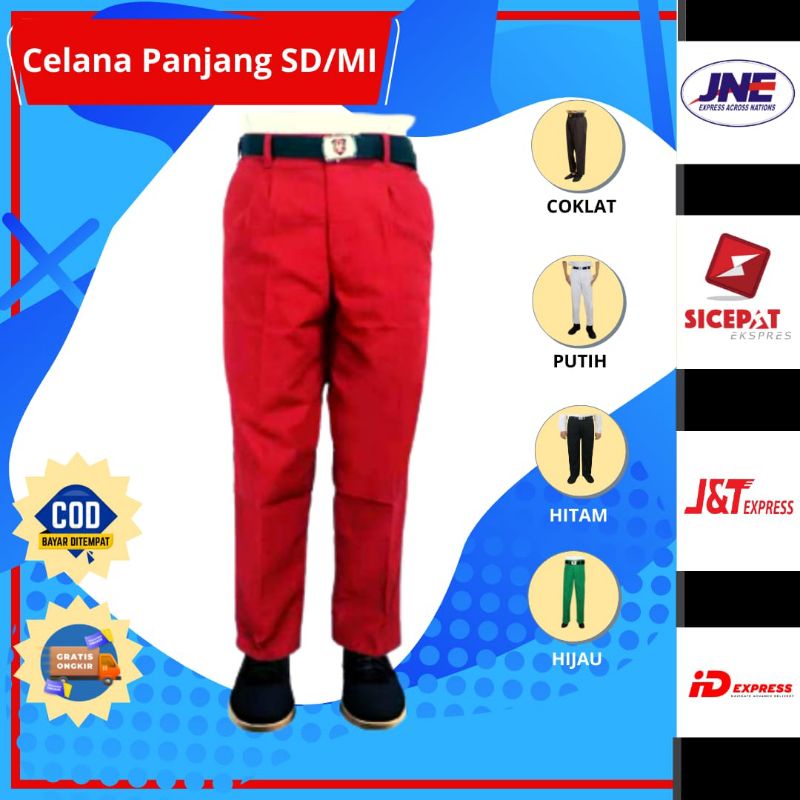 Jual seragam sekolah celana panjang SD/mi merah putih coklat hijau hitam | Shopee Indonesia