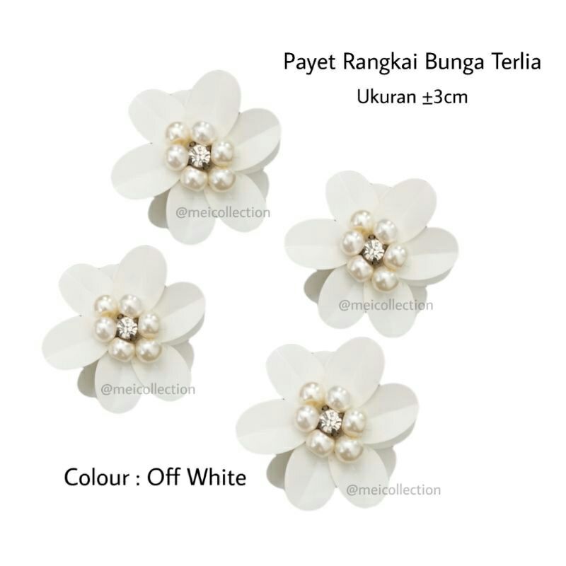 Jual payet bunga 3d APB Terlia off white 3cm aplikasi kebaya tunangan ...
