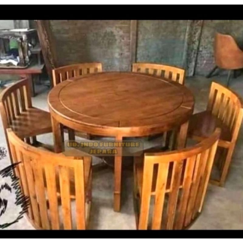Jual meja makan bundar besar kayu jati untuk cafe/ rumah makan model ...