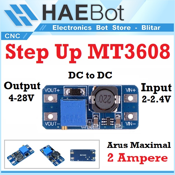 Jual [HAEBOT] Module Step Up MT3608 DC Booster Power Penaik Tegangan Konverter 4-28V 2A Pengubah ...