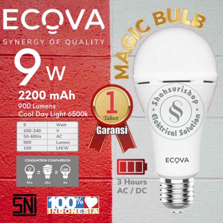 Jual ECOVA MAGIC BULB 9W 9 WATT EMERGENCY LAMP LAMPU CAS BERGARANSI | Shopee Indonesia