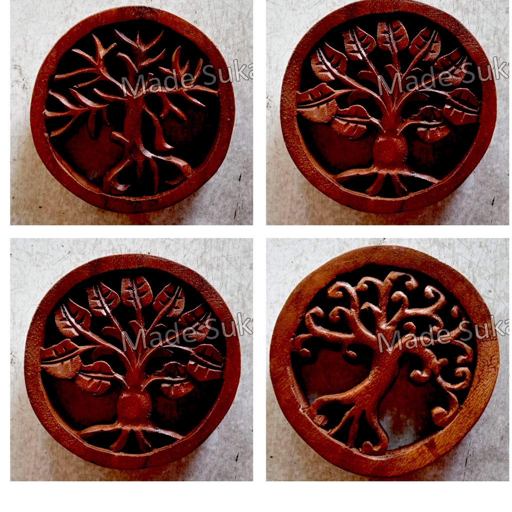 Jual Kerajinan ukiran panil kayu 10cm motif Pohon Hiasan dekorasi ...