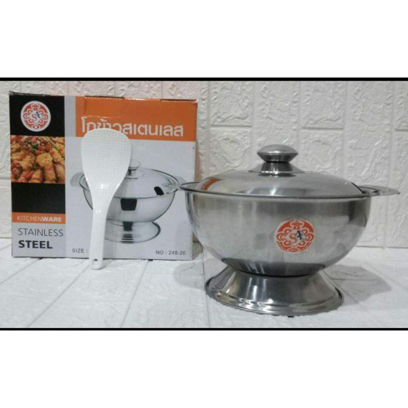 Jual BAKUL NASI STAINLESS STEEL FREE CENTONG / WADAH BASKOM NASI 20CM ...