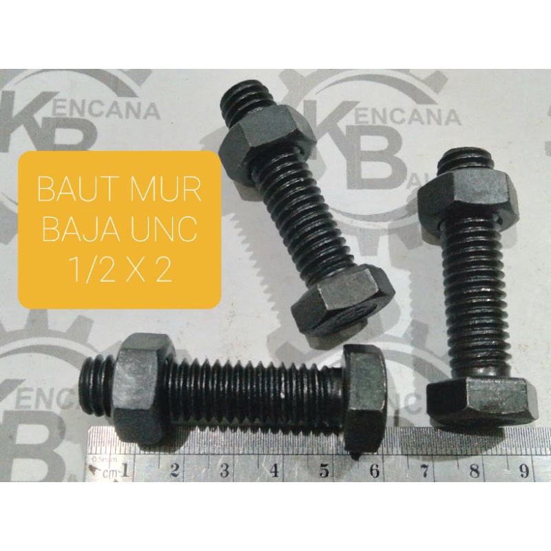 Jual BAUT MUR BAJA UNC 1/2 X 2 / BAUT MUR HITAM UNC 1/2 X 2 | Shopee Indonesia
