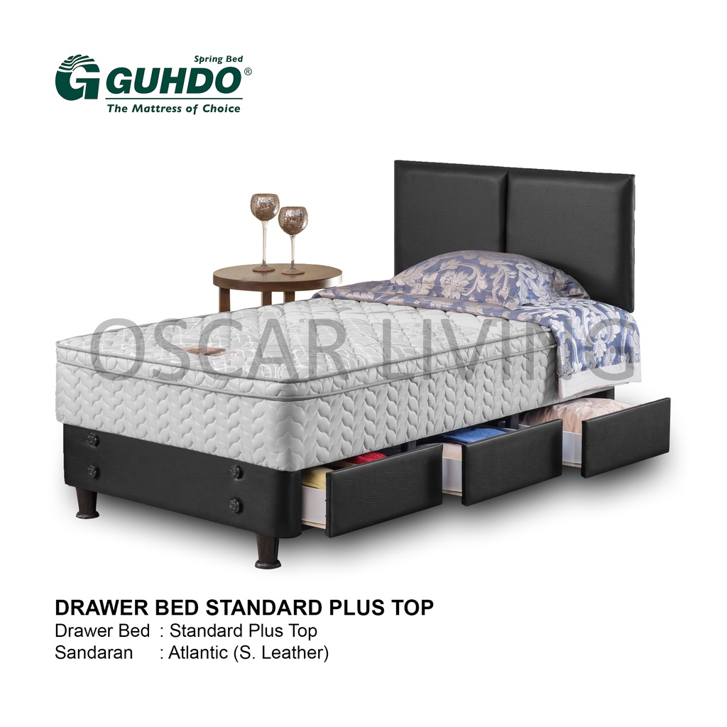 Jual Guhdo Drawer Standard Plushtop Kasur Springbed + 3 Laci HB Atlantic (S.Leather) Spring Bed ...