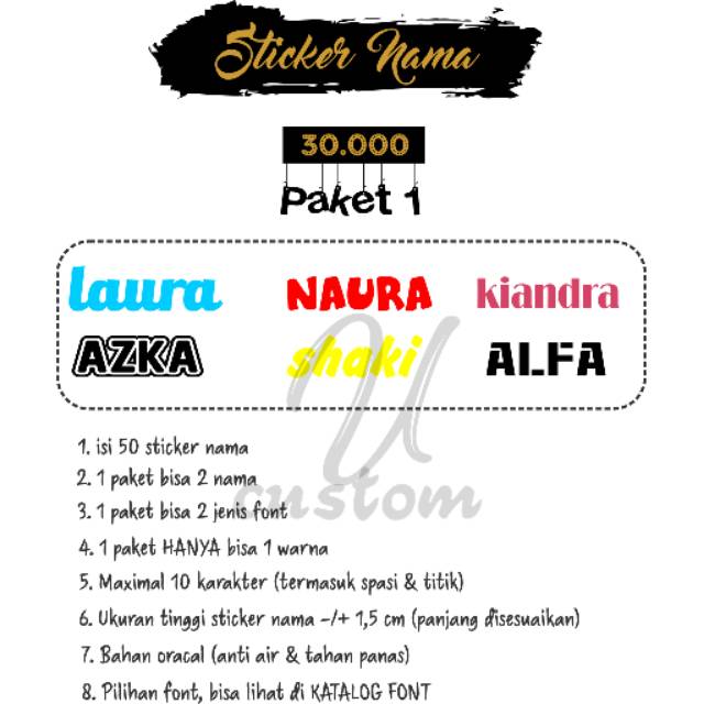 Jual Sticker Nama | sticker nama cutting | label nama | paket 1 ...
