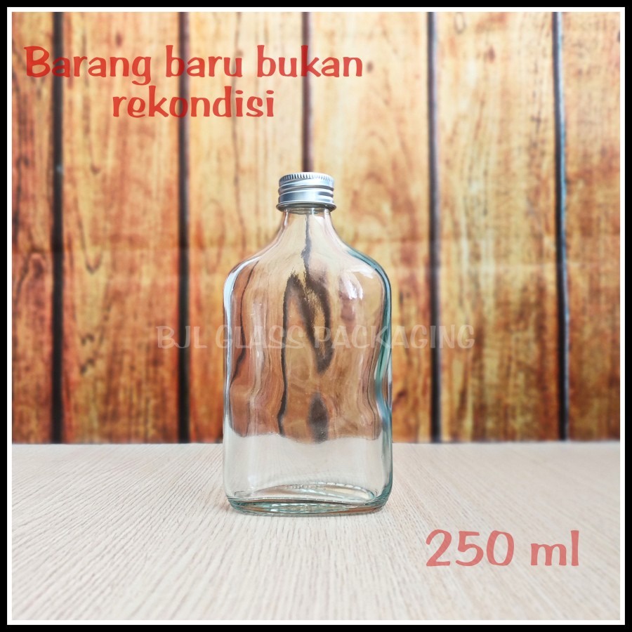 Jual botol kaca gepeng 250ml tutup alumunium / botol kaca 250ml baru ...