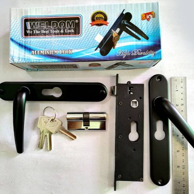 Jual Kunci pintu alumunium black / Door lock / Kunci pintu set pintu ...