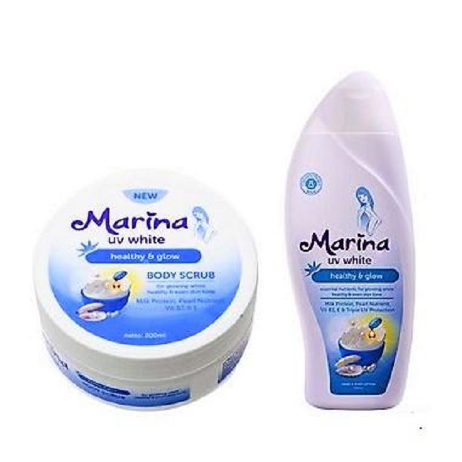 Jual MARINA HEALTHY & GLOW Paket BODY SCRUB 200 ML & HAND BODY LOTION ...