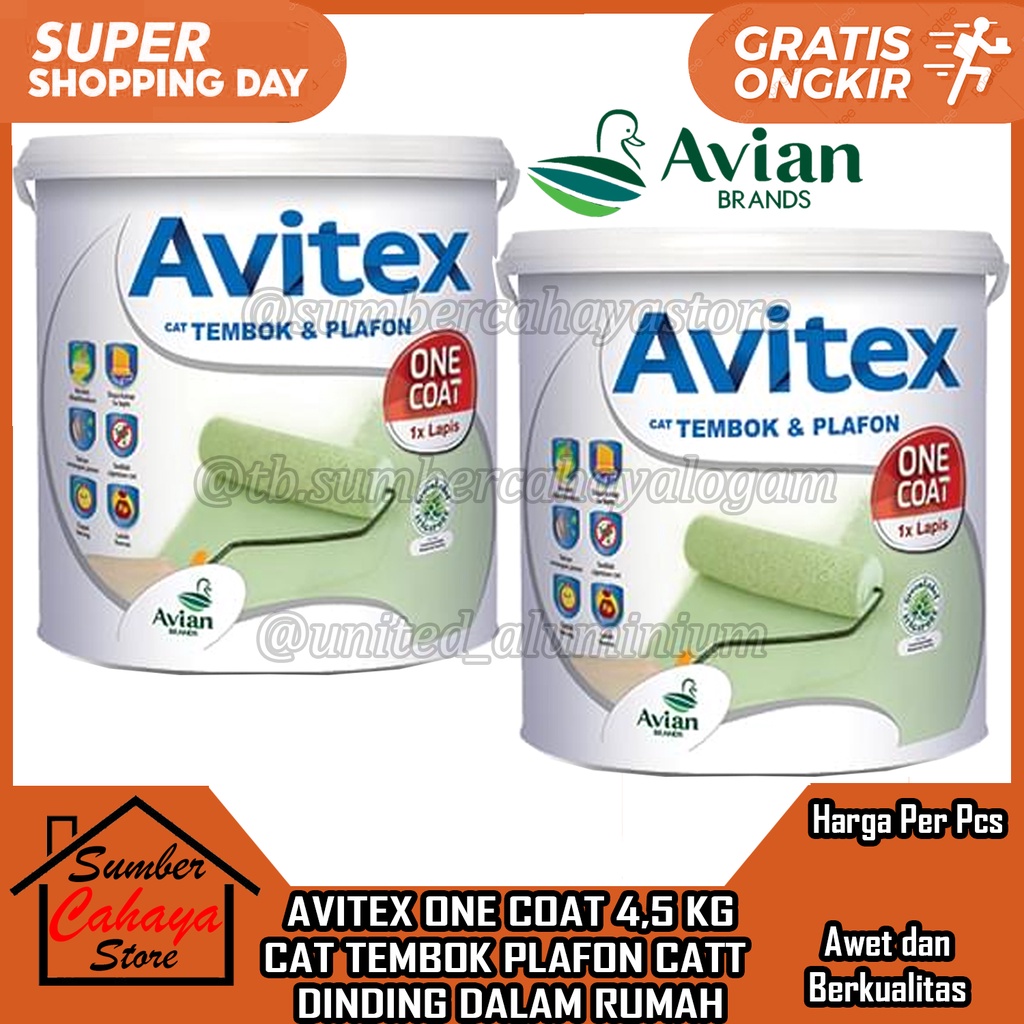 Jual Avitex One Coat Cat Tembok Plafon 4,5 kg Catt Satu Kali Lapis ...