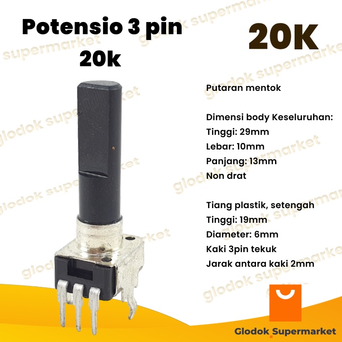 Jual Potensio 3 pin 20k Mono Kaki 3 Tekuk Segi Hitam 203 | Shopee Indonesia