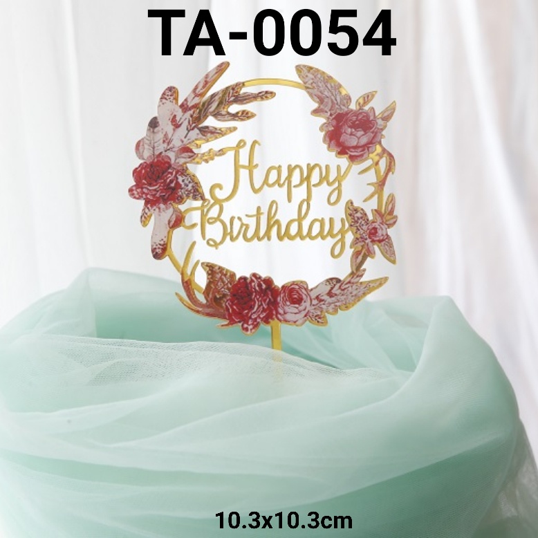 Jual TA-0054 Cake topper akrilik tulisan happy birthday bunga yamama ...