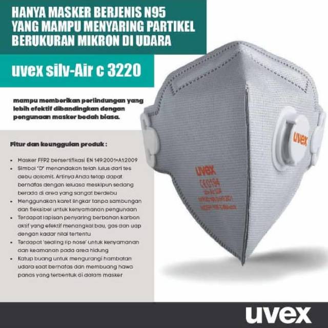Jual Masker N95 UVEX per pch / setara 3M / masker debu/ masker anti ...
