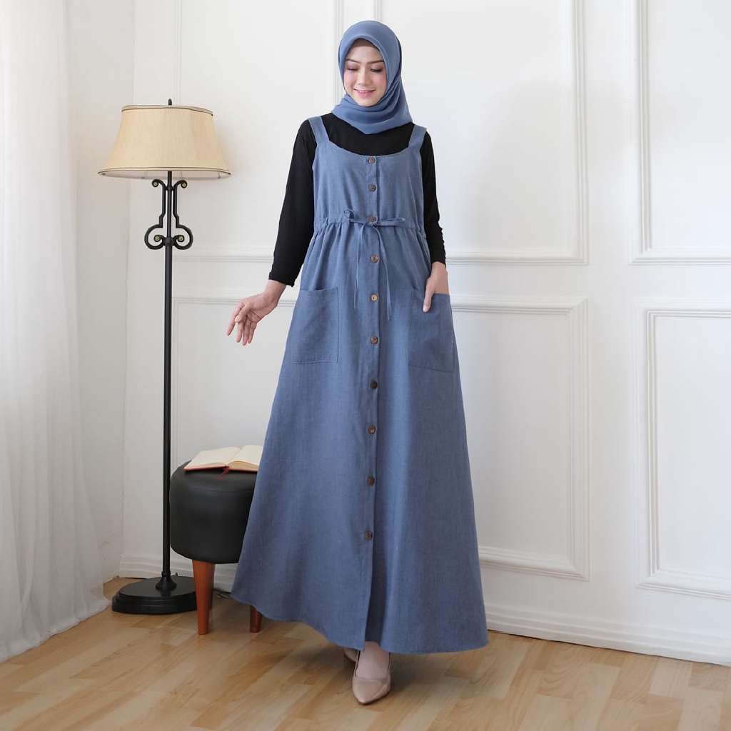 Jual Modesee Overall Rok Katun Tali Serut Panjang Navy Wanita M1160 ...
