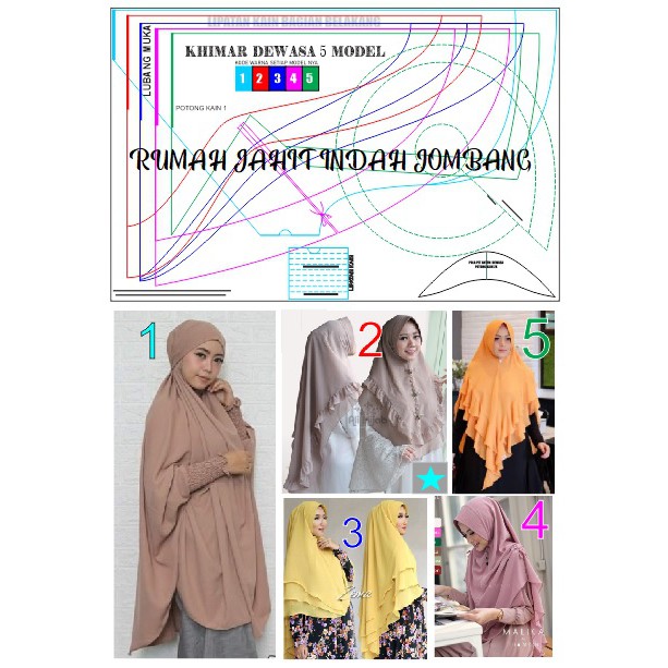 Jual Pola Baju Pola Jilbab Dewasa 5 Model pola khimar pola jiplak | Shopee Indonesia
