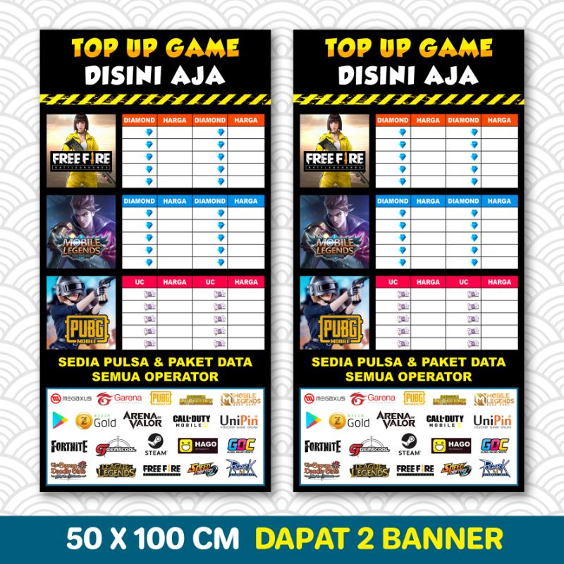 Jual BANNER SPANDUK TOP UP GAME ukuran 50x100cm BLACK EDITION DAPAT 2 ...