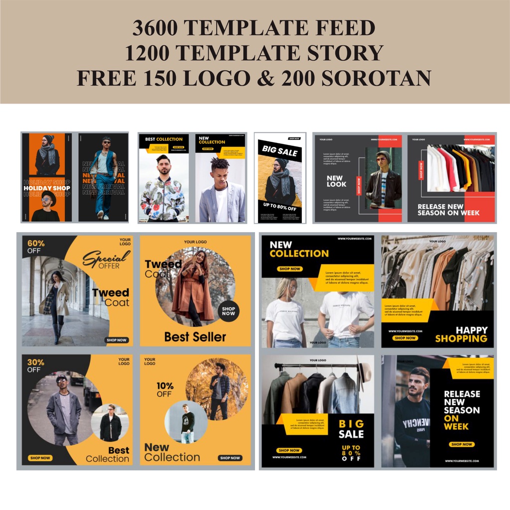 Jual 4800 TEMPLATE DESAIN FEED INSTASTORY INSTAGRAM FREE LOGO SOROTAN ...