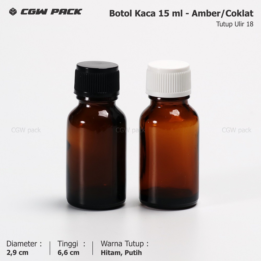 Jual Botol Kaca 15 ML Tebal / Botol Kaca Amber 15 ML - Ulir Putih dan Hitam | Shopee Indonesia